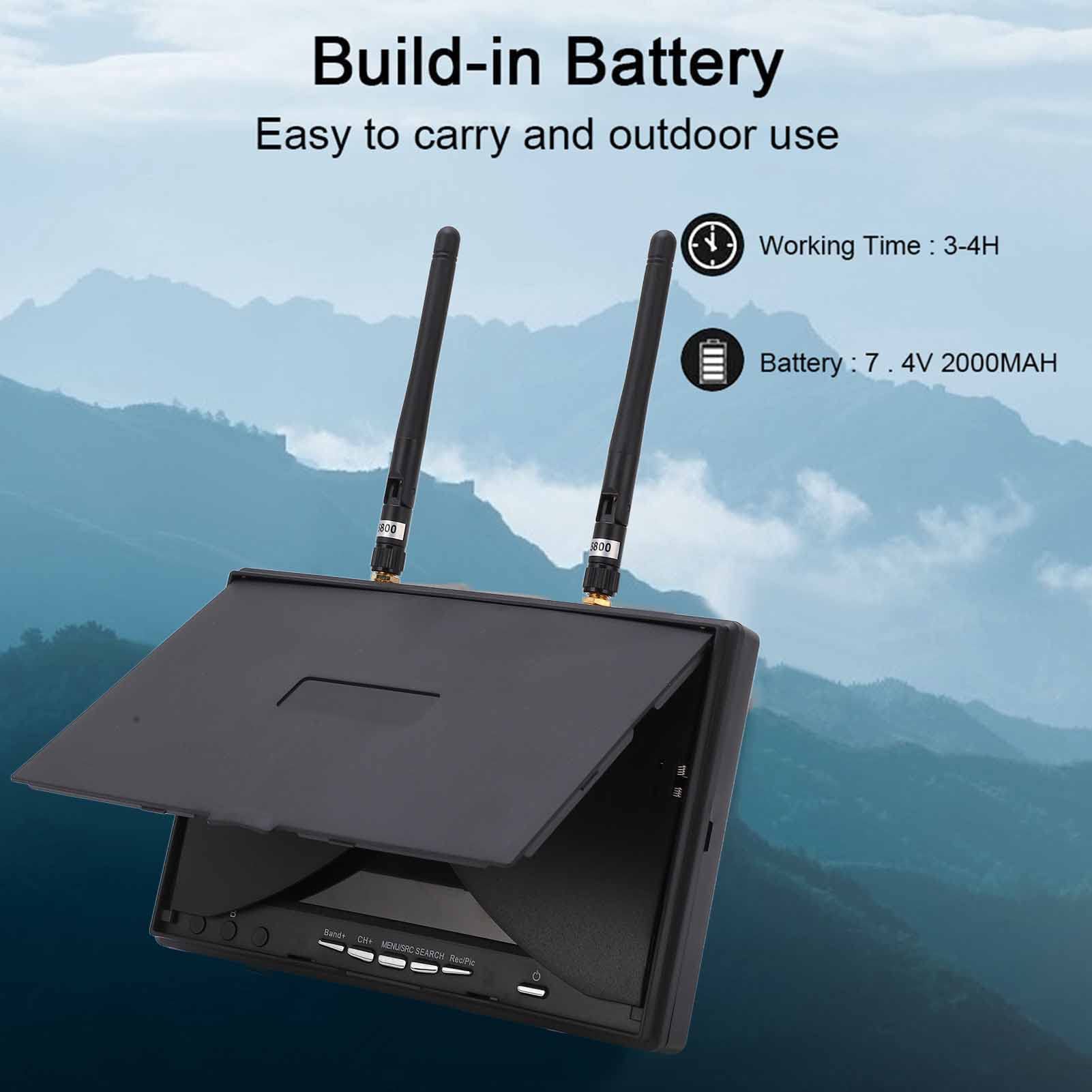 FPV Monitor, 800x480 5.8GHz 40Channels 7Inch LCD Screen Monitor/Display Dual Receiver Monitor for FPV Drone Quadcopter Automatic Antenna Switching