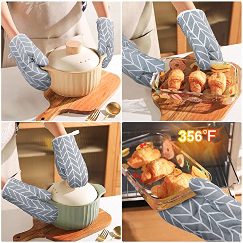 AUAUY Oven Mitts and Potholders BBQ Gloves-Oven Mitts and Pot Holders with Recycled Infill Silicone Non-Slip Cooking Gloves for Cooking Baking Grilling (6-Piece Set,Grey)