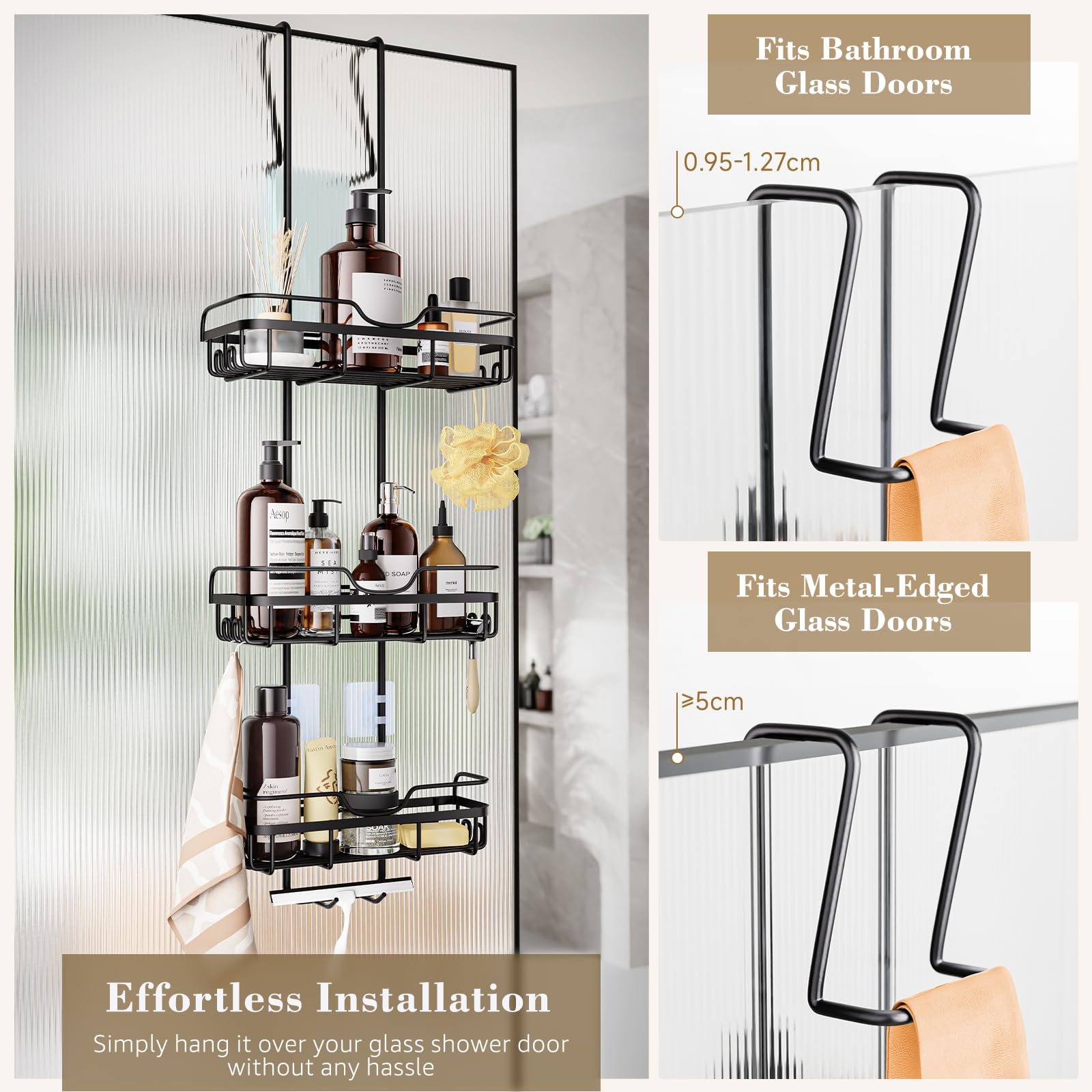 Skyapex Over the Door Shower Caddy Adjustable Bathroom Hanging Organizer Shelf Rustproof
