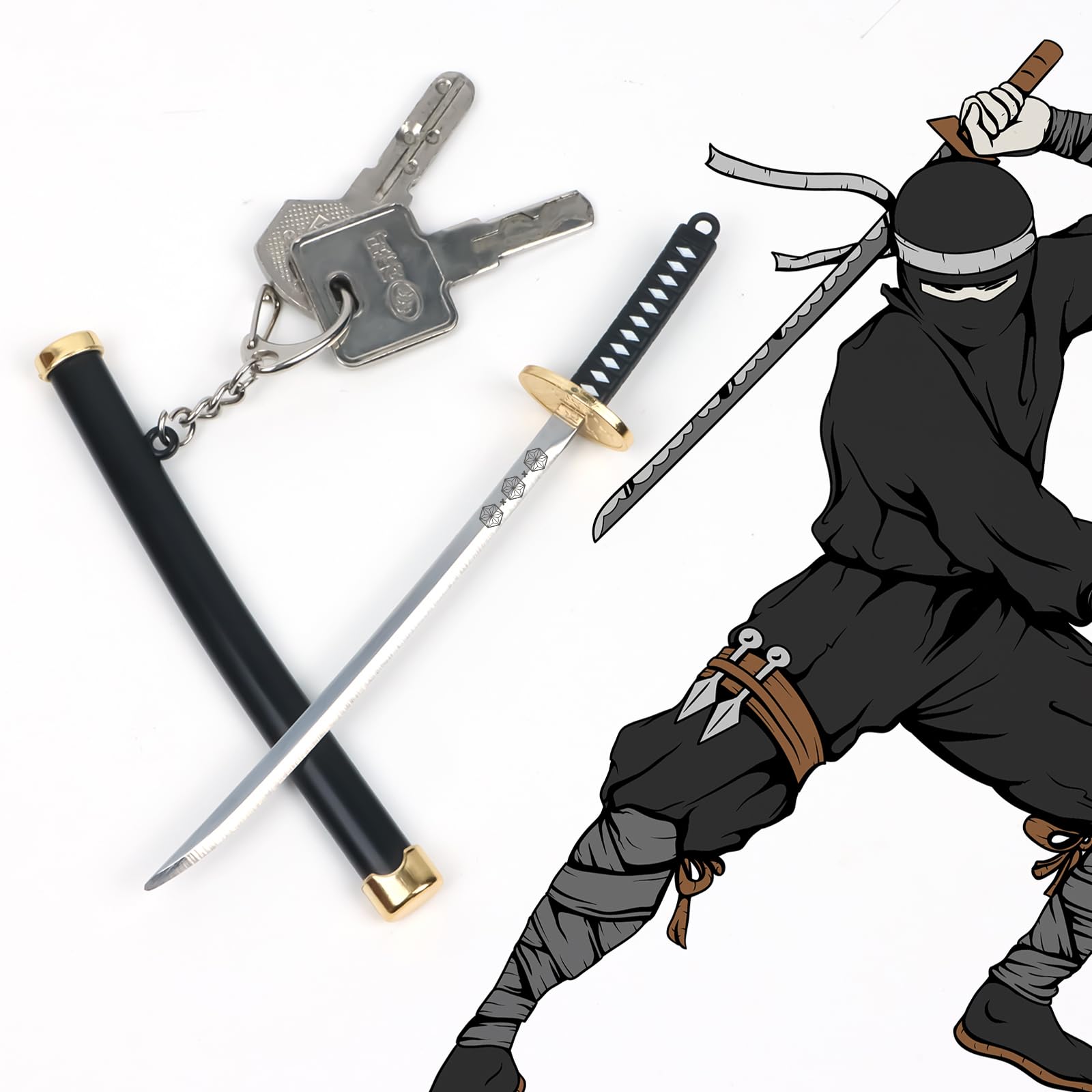 SHARP CASTLE Mini Japanese Katana, 5.7 inches Ultra Sharp Stainless Steel Knife with Scabbard, Anime Katana Keychain, Utility Knife Cutter, Handmade, Craft Use - Black(GT01.BK)