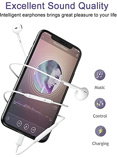 Apple Earbuds/Wired Earphones/iPhone Headphones/Lightning [Apple MFi Certified] Built-in Microphone & Volume Control Compatible with iPhone 7/8/X/11/12/13/14/Pro/Pro Max, Support All iOS System