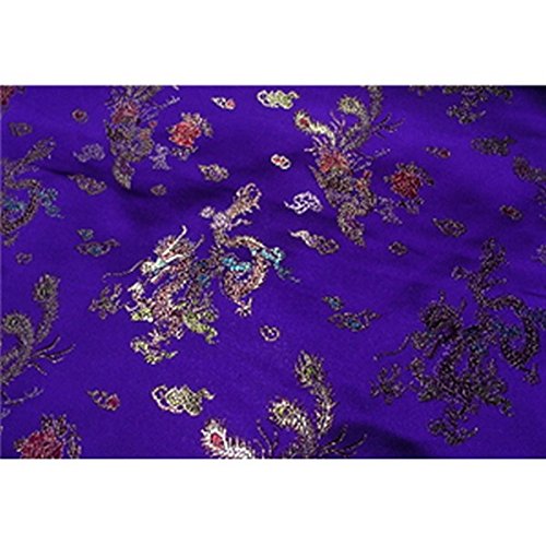 Chinese Faux Silk Dragon Peacock Brocade Satin Fabric Sold by The Yard (Dark Purple)