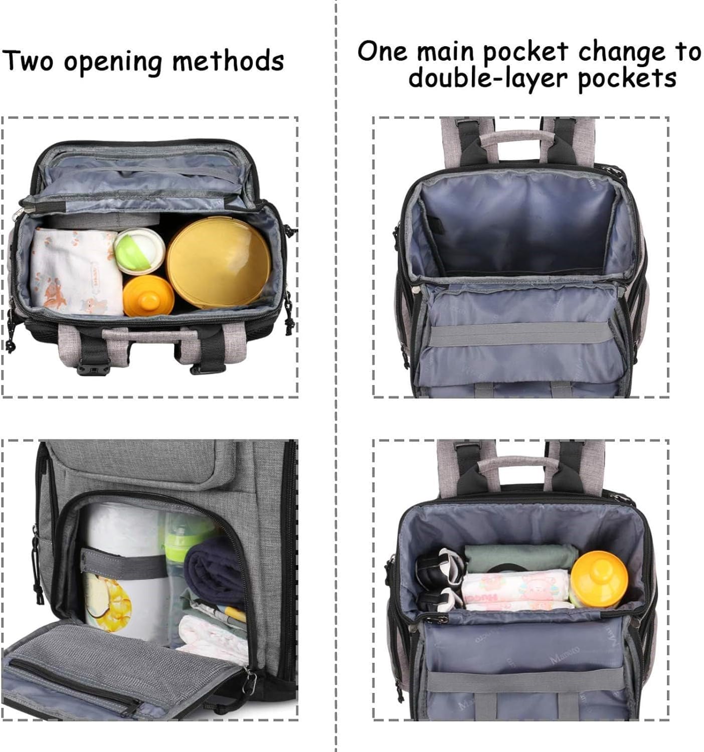 Mancro Diaper Bag Backpack, Multifunctional Travel Dad Diaper Bag with Insulated Pockets, Large Capacity Baby Diaper Backpack for Men and Women with Laptop Pocket and Stroller Straps, Grey