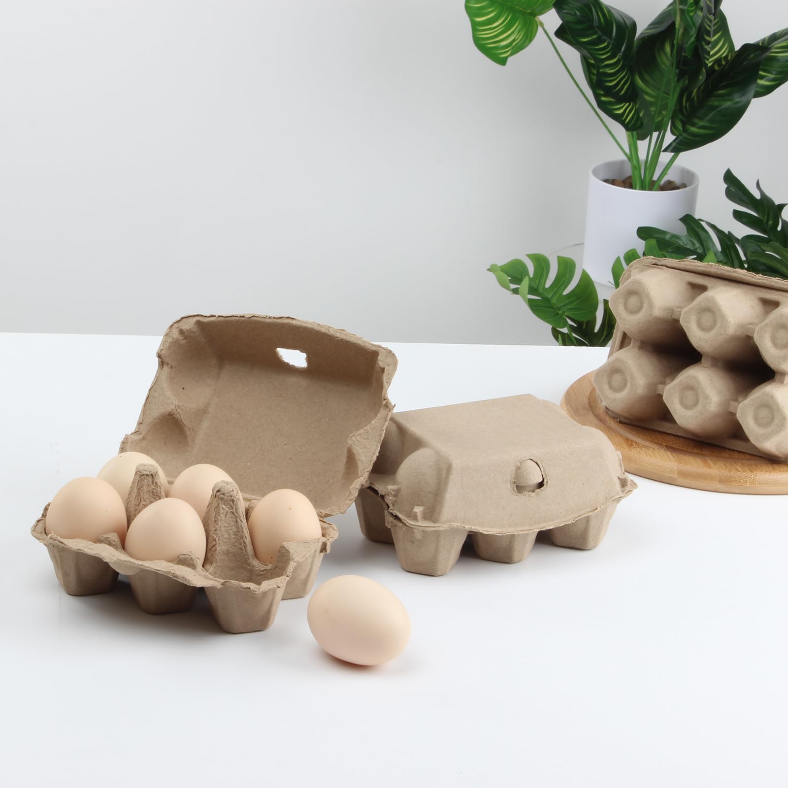 KCGANI 40 Pack Half Dozen Egg Cartons Pulp Paper Blank Egg Organizer, Reusable Light Brown Cardboard Buckle Egg Tray Holds Up to 6 Eggs Holder Container for Storage, Market, Farm