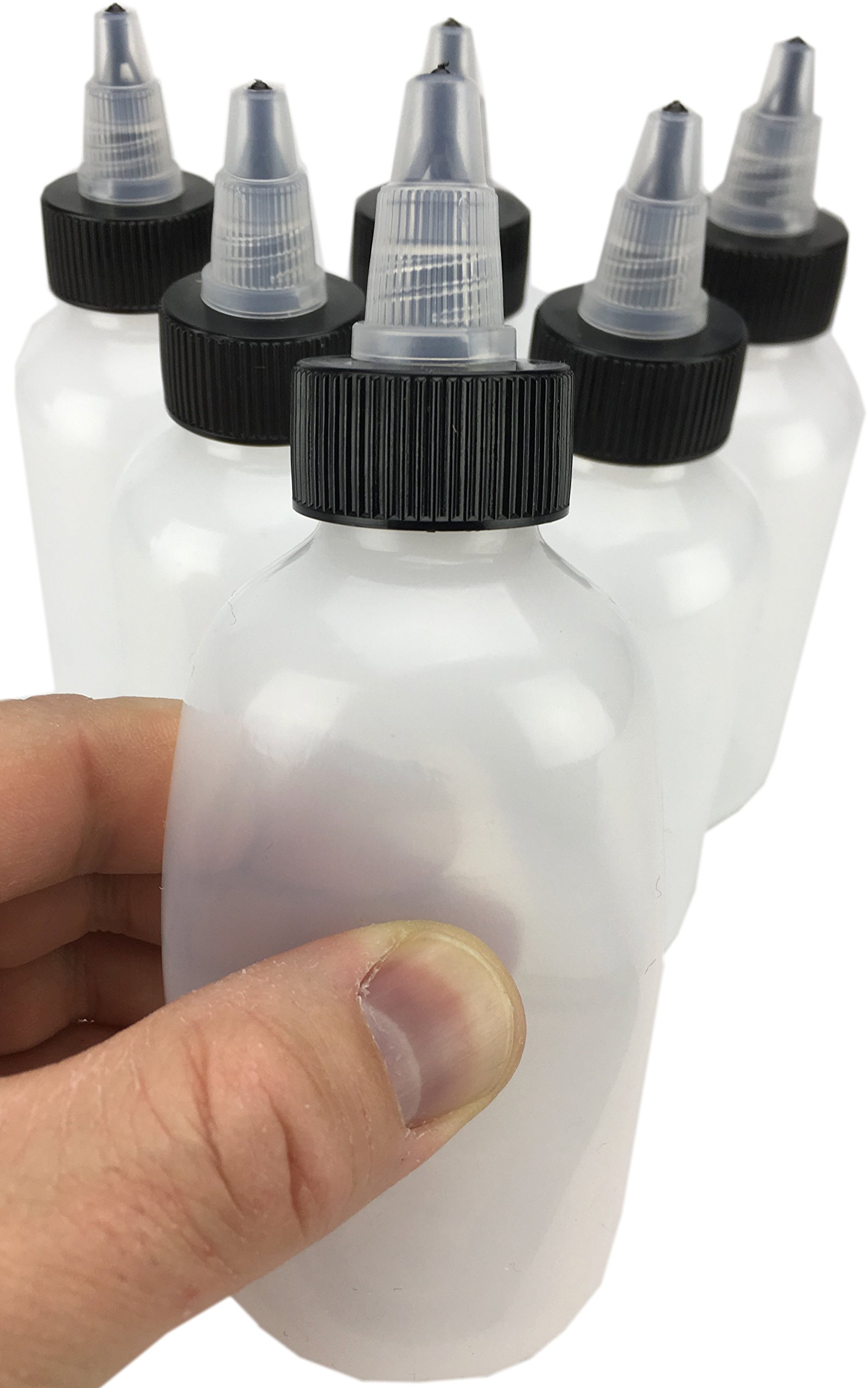 Hobbyland Squeeze Bottles, LDPE Plastic Bottles, Natural Boston Round Bottles, Black and Natural Twist Caps (4oz, 24/410 Neck, 6 Bottles)