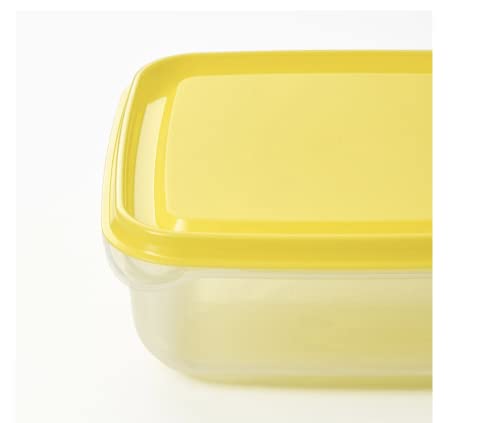 IKEA PRUTA Food Storage Square 14x14x2.25 Container 20 oz, 6 Pack BPA-Free Plastic Clear Container, Yellow lid