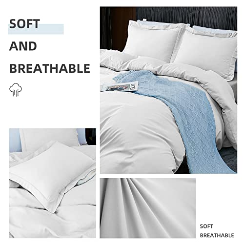 BBANGD Duvet Covers King Size - Ultra Soft and Breathable Bedding King Comforter Sets Washed Microfiber 3 Pieces with Zipper Closure Duvet Cover and 2 Pillow Shams (White)