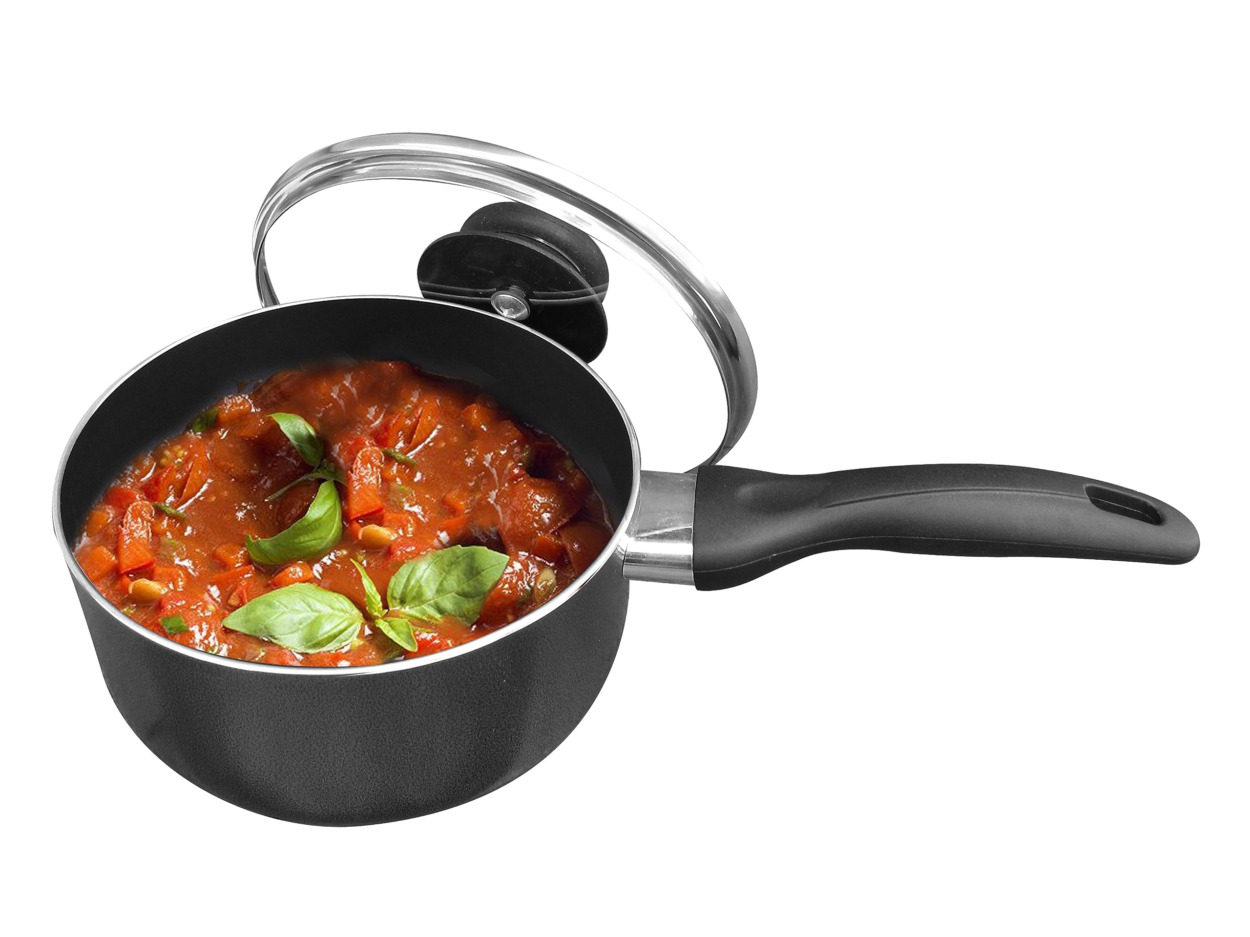Bene Casa - Non-Stick Aluminum Saucepan with Lid - 2 Qt. Capacity - Oven and Dishwasher Safe - Cool Touch Handle