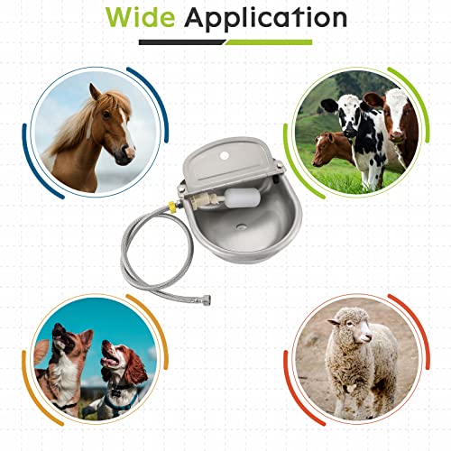 AMGSH Automatic Animal Drinking Water Bowl with Float Valve | Stainless Steel Livestock Waterer with 39 inch Water Hose for Cattle Horse Goat Sheep Pet Dog Waterer Dispenser (Without Drain Hole)