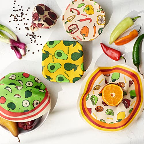 Buzzee Beeswax Wrap -Based in USA | Certified Organic Cotton | Eco Friendly Products | Kitchen Organization | Round Reusable Beeswax Wraps For Food | Sustainable Products |Food Saver Rounds 5PK BUNDLE