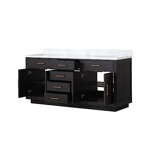 Bell+Modern Shelter 72 in W x 22 in D Black Oak Double Bath Vanity and Carrara Marble Top