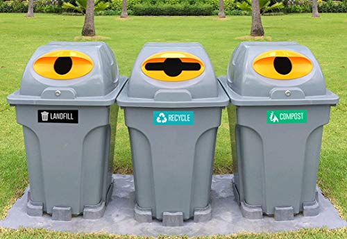 Pixelverse Design - Landfill Recycle Compost Stickers - Premium UV Outdoor & Indoor Adhesive Weatherproof Trash Can Vinyl - 3x9 Inches - 6 Pack Set