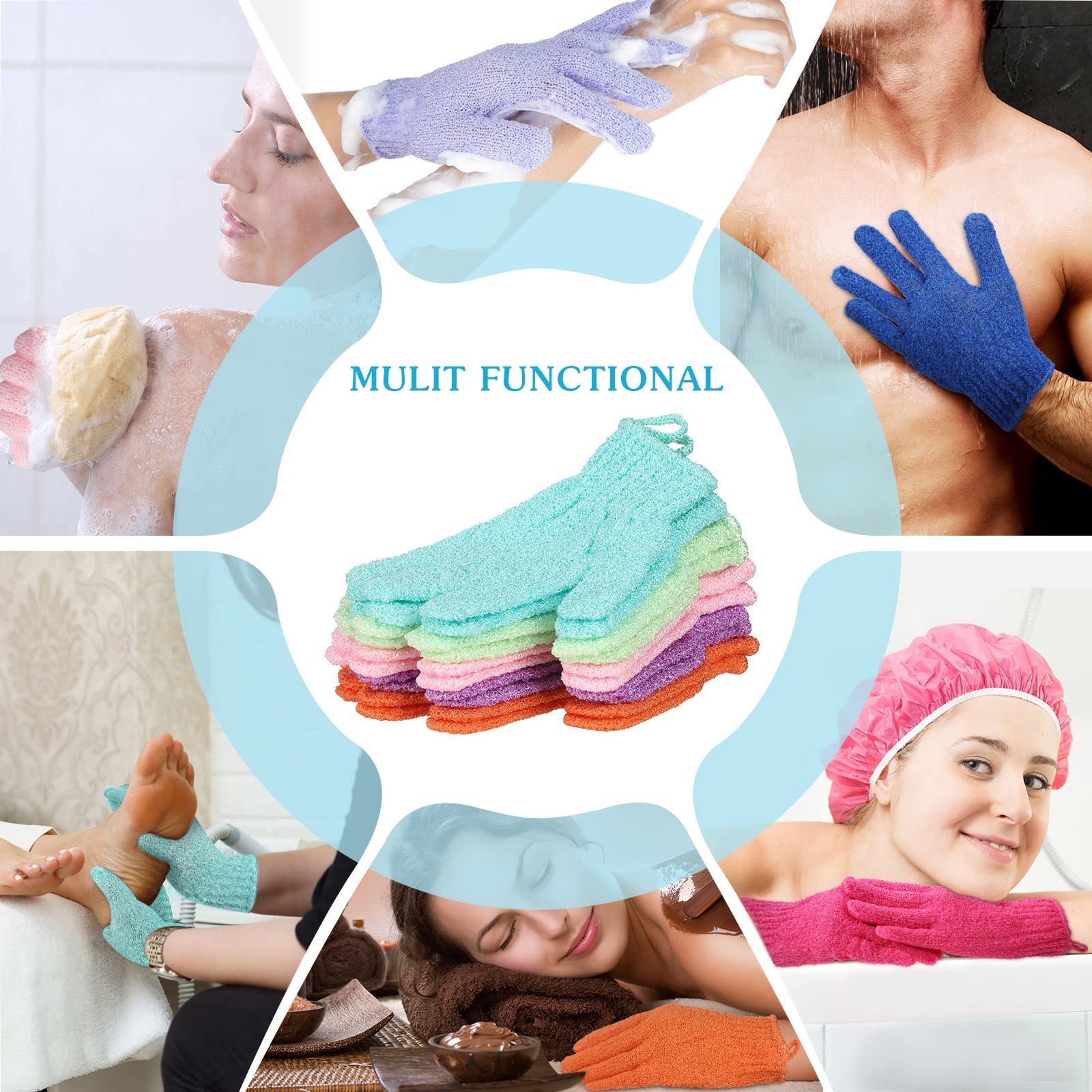52 Pcs Exfoliating Shower Gloves Exfoliating for Body with Hanging Loop Double Sided Exfoliating Bath Gloves Deep Clean Dead Skin for Spa Massage Beauty Skin Shower Accessories, 13 Colors