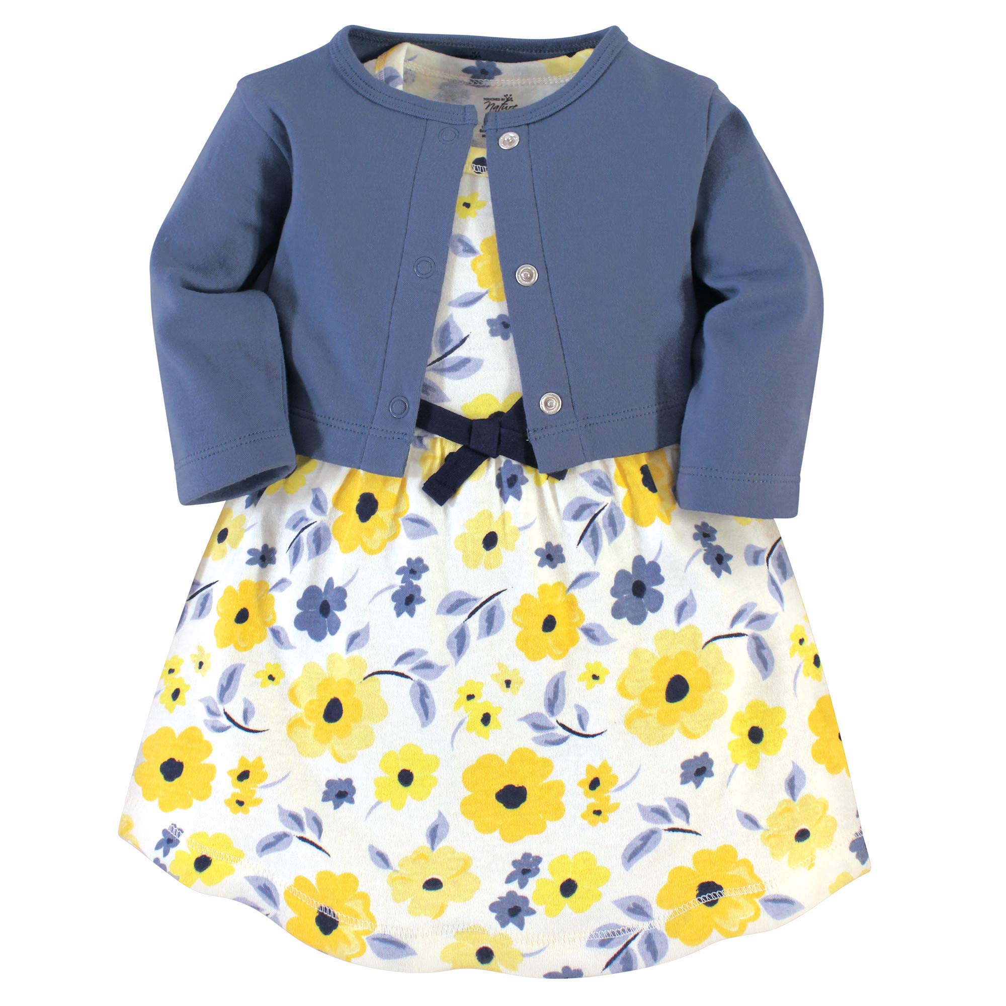 Touched by Nature Baby Girls' Organic Cotton Dress and Cardigan, Yellow Garden, 3-6 Months