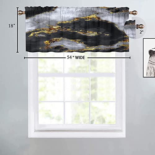 Black&White Marble Gold Valance Curtains 54x18inch(1Pcs) Country Kitchen Curtains for Small Window Bathroom Farmhouse