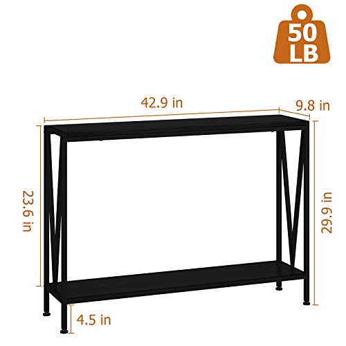 Alkmaar Black Narrow Console Table with Storage, 42.9" 2-Tier Sofa Table for Entryway, Living Room, Hallway, Foyer, Corridor, Office