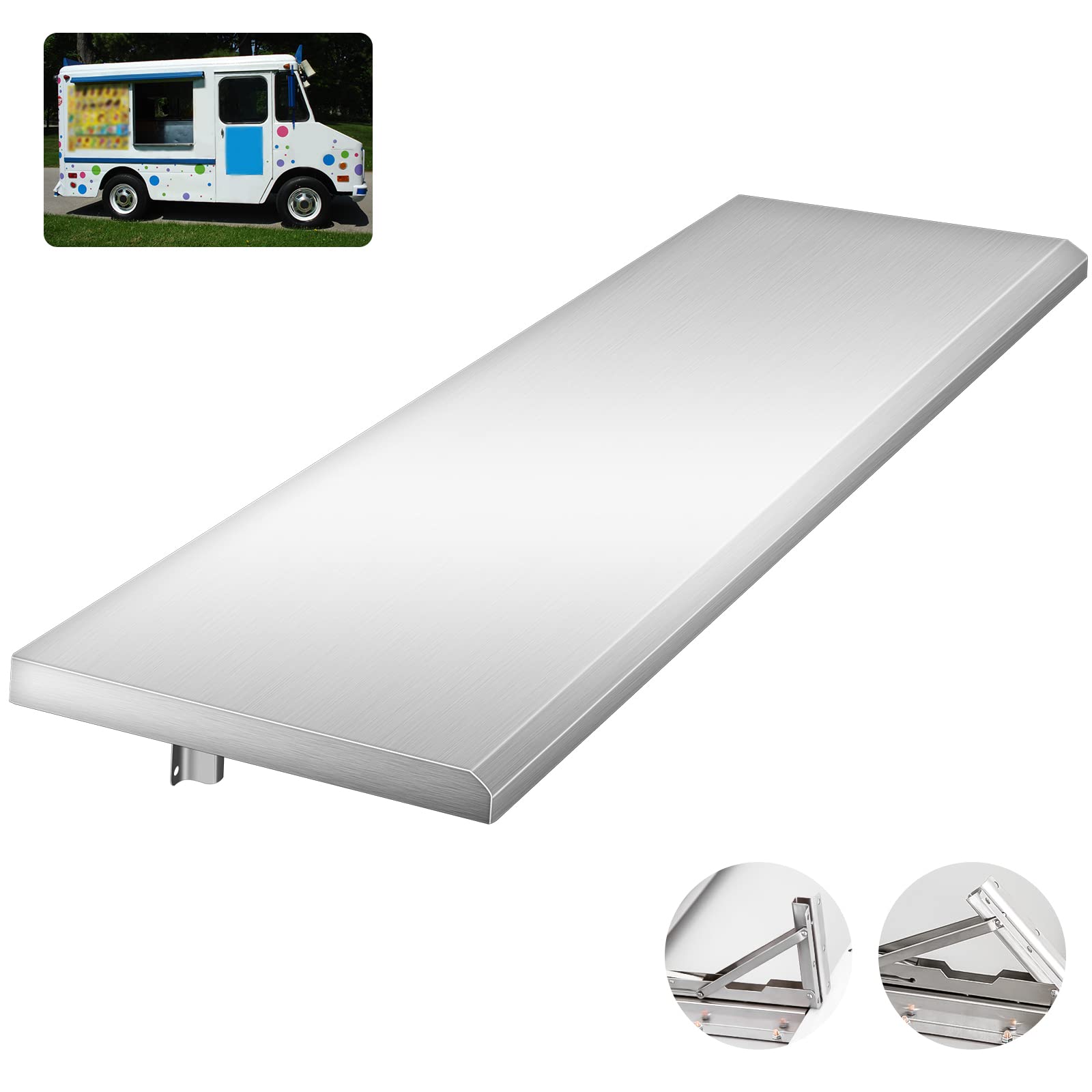 KODOM Concession Shelf 72L x 12W Inch, Stainless Steel Drop Down Folding Serving Food Shelf Stand Serving for Concession Windows