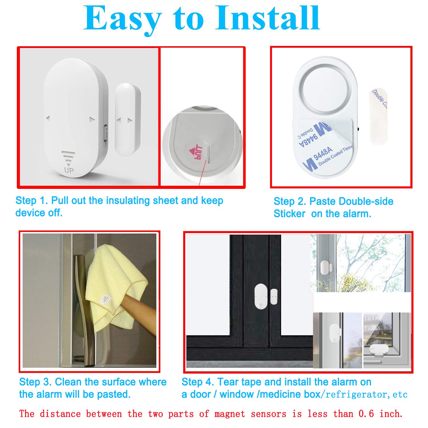 Evernary Door Window Alarm, Wireless Pool Door Alarm for Home Kids Saftey with 120dB Loud 4 Working Modes, Magnetic Sensor for Garage Business Apartment Office (7Pack)