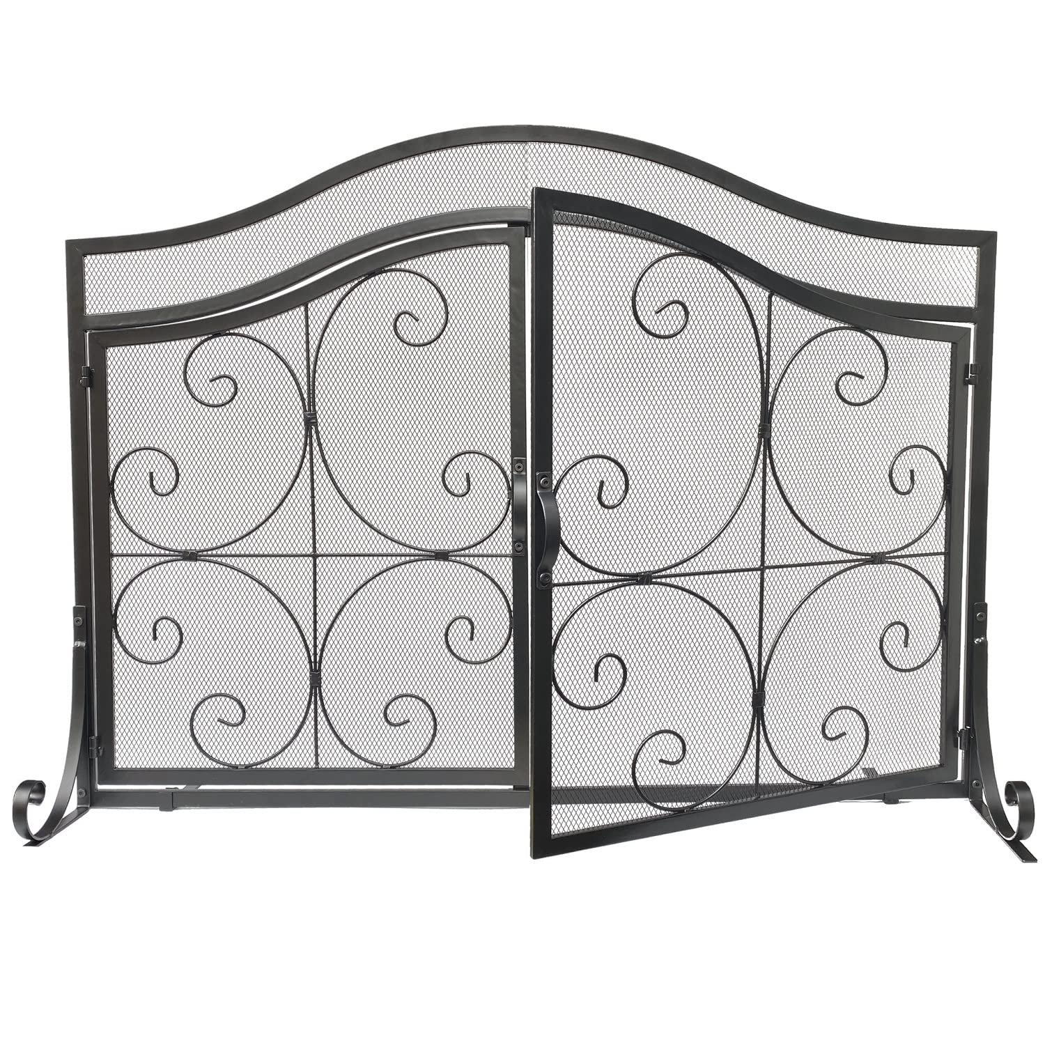 Black Fireplace Screen with Doors Fireplace Cover Screen Fireplace Screens Decorative Large Flat Guard Fire Screens Metal Mesh Wrought Iron Fire Place Panels Wood Burning Stove Accessories