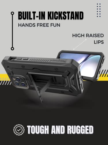 CaseBorne V Compatible with iPhone 14 Pro Case - Military Grade Full-Body Rugged with Kickstand and Built-in Screen Protector - Black