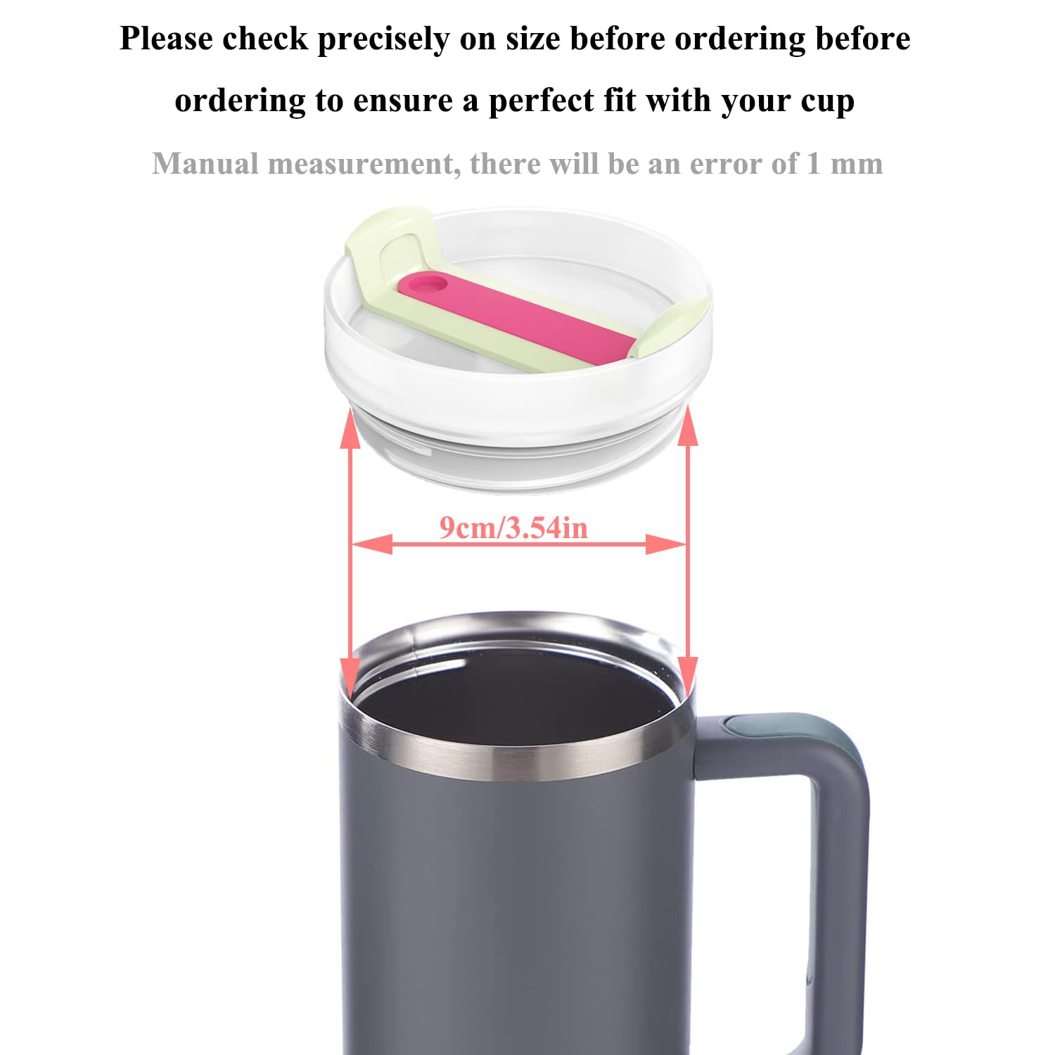 40 OZ Tumbler Lid Compatible for Stanley Quencher, 2 Pack Spill Proof Splash Resistant Stainless Steel Tumbler Covers Fit for Stanley and More Coffee (Rose + Green)