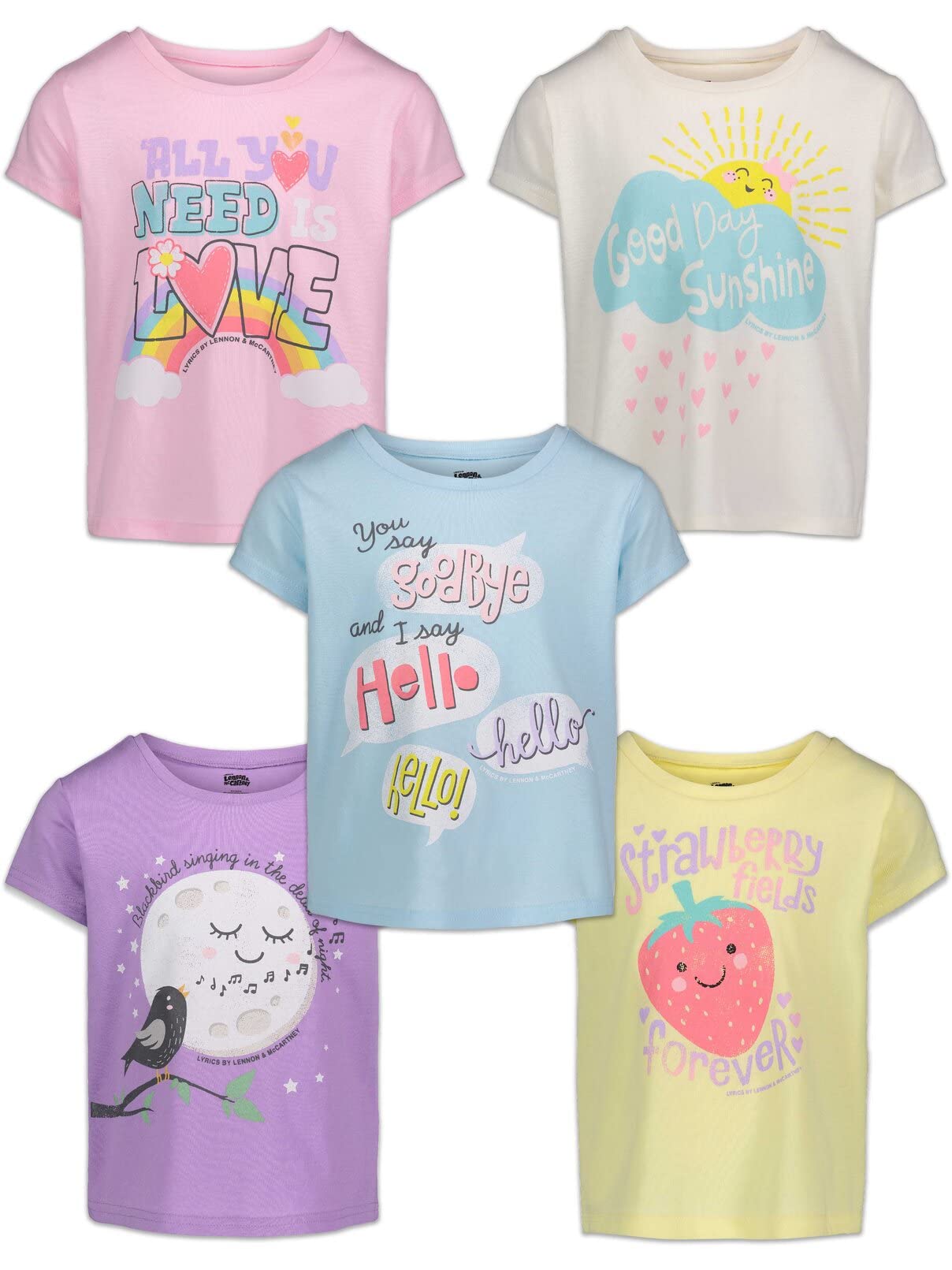Lyrics by Lennon and McCartney Lennon & McCartney Infant Baby Girls 5 Pack T-Shirts The Beatles 18 Months