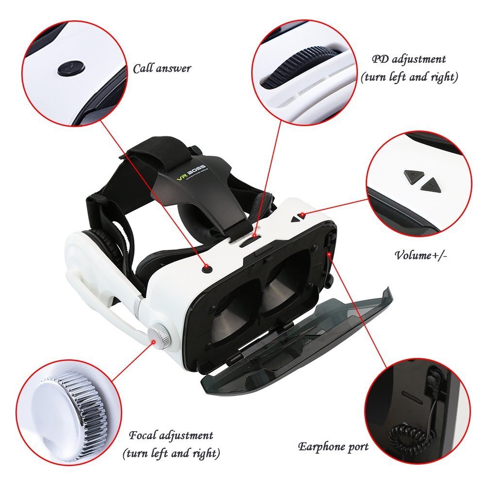 3D Virtual Reality Headset, 3D VR Glasses Support Call Answer for Best Mobile Phone 3D Movies VR Games 4.7-6.0" iPhone 6s/6 plus/6 Samsung Etc