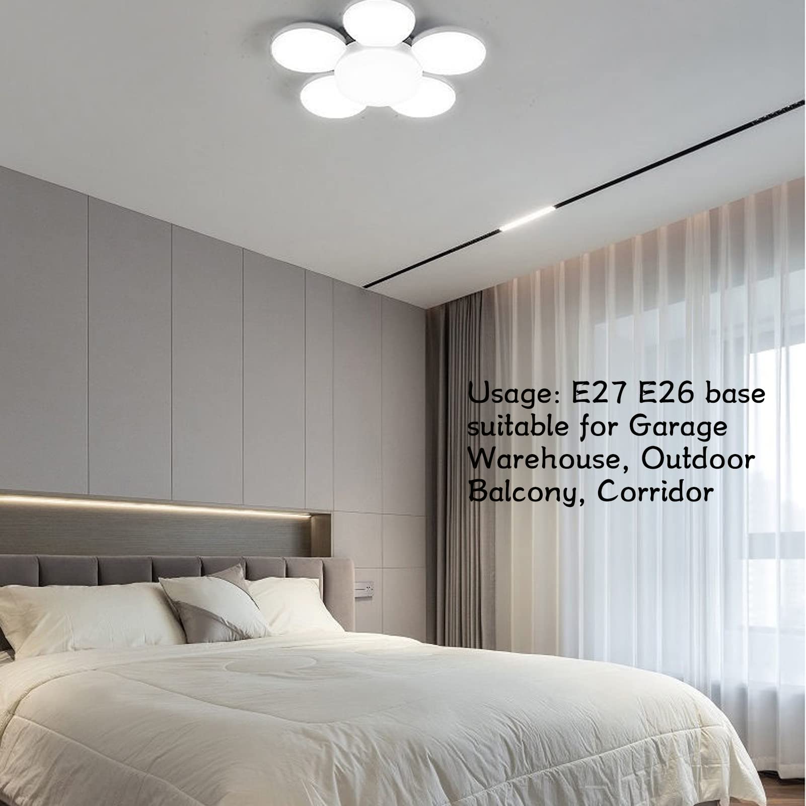 yaogohua LED Garage Ceiling Light, 50W 6500K White Lighting E27 E26 Base 8000LM, Adjustable Deformable Light for Warehouse Balcony Corridor 85β265V