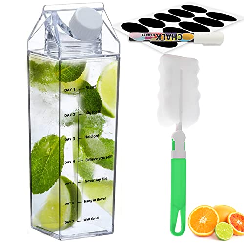 ALLCOLOR 33oz Square Water Bottle,Crystal Bpa Free,Plastic Milk Carton Portable Leak-Proof for Refrigerator/Camping/Outdoor Sports