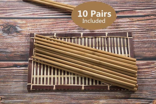Chopsticks Reusable Chinese Natural Bamboo Chopsticks 9.8"/25cm Long Lightweight Wood Chopstick Set For Restaurant Eating Cooking -10 Pairs gift Sets Dishwasher Safe Japaness Style