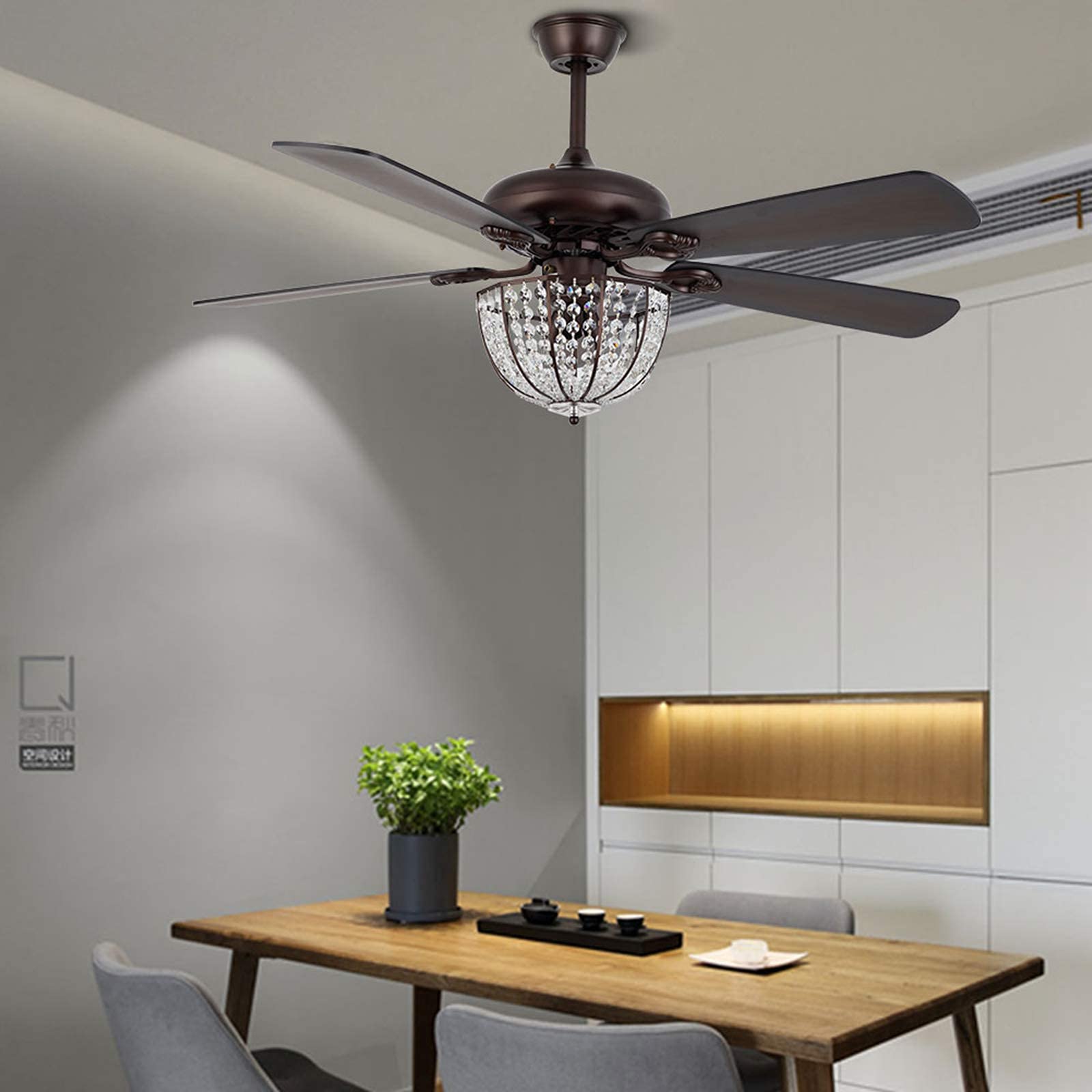 52-inch Ceiling Fan Light Fixture Chandelier Bronze with Remote Control Reverse Wood Fan Blade 3-Light for Home/Living Room Bedroom Home