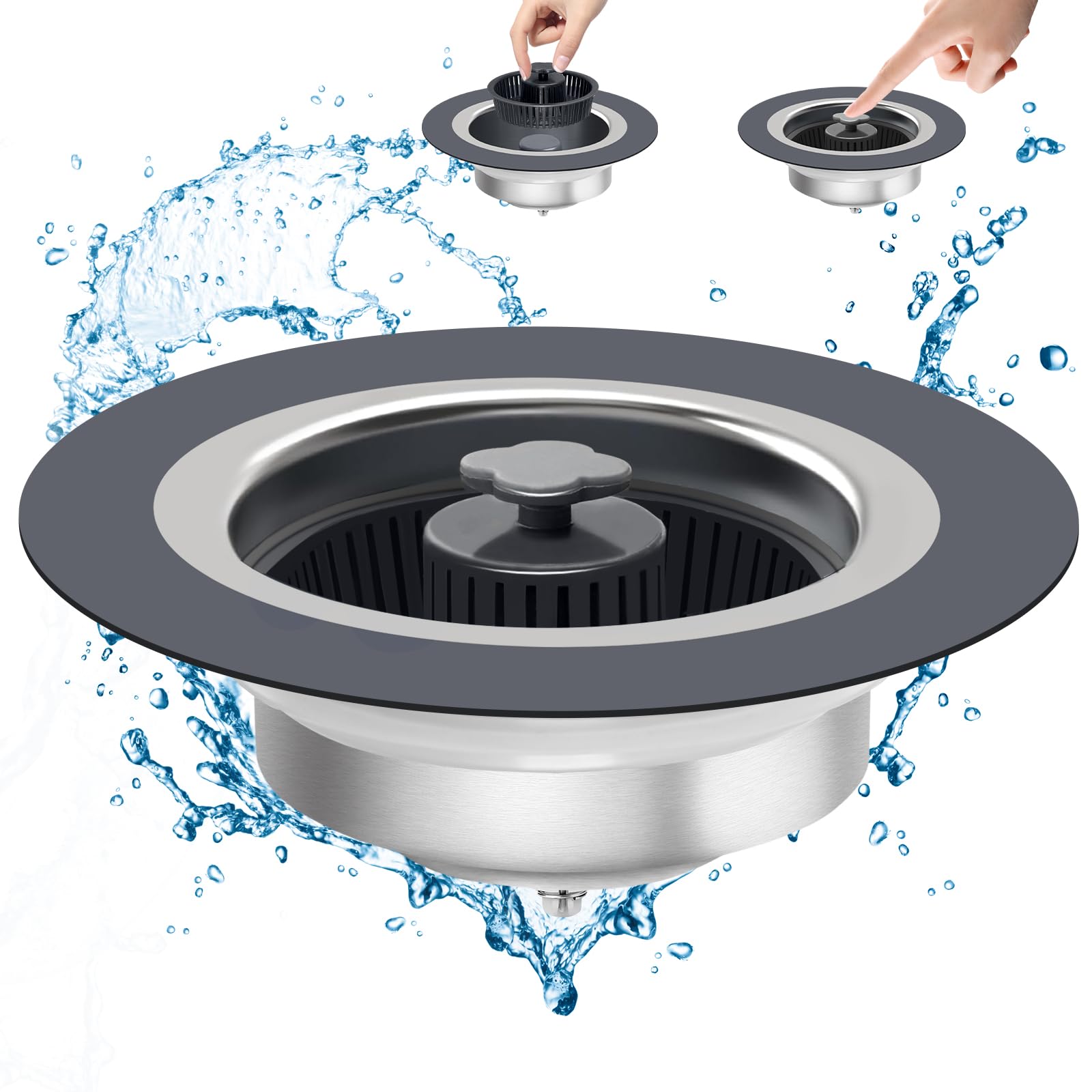 AKKEEAHS Kitchen Sink Drain Strainer Stopper 304 Stainless Steel Pop Up Kitchen Sink Stopper Anti-Clogging Kitchen Sink Strainer Basket Filter for US Standard 3-1/2 Inch Drain