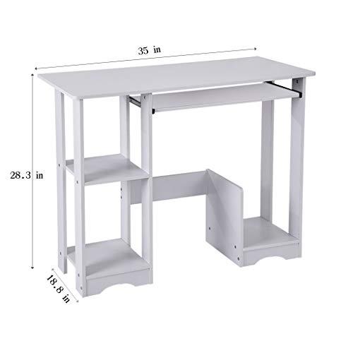 OKBOP Desktop Home Computer Desk with Storage Shelves Keyboard Tray, Modern Writing Desk Wood Student Study Table Notebook Workstation, White Small Office Desk (White)