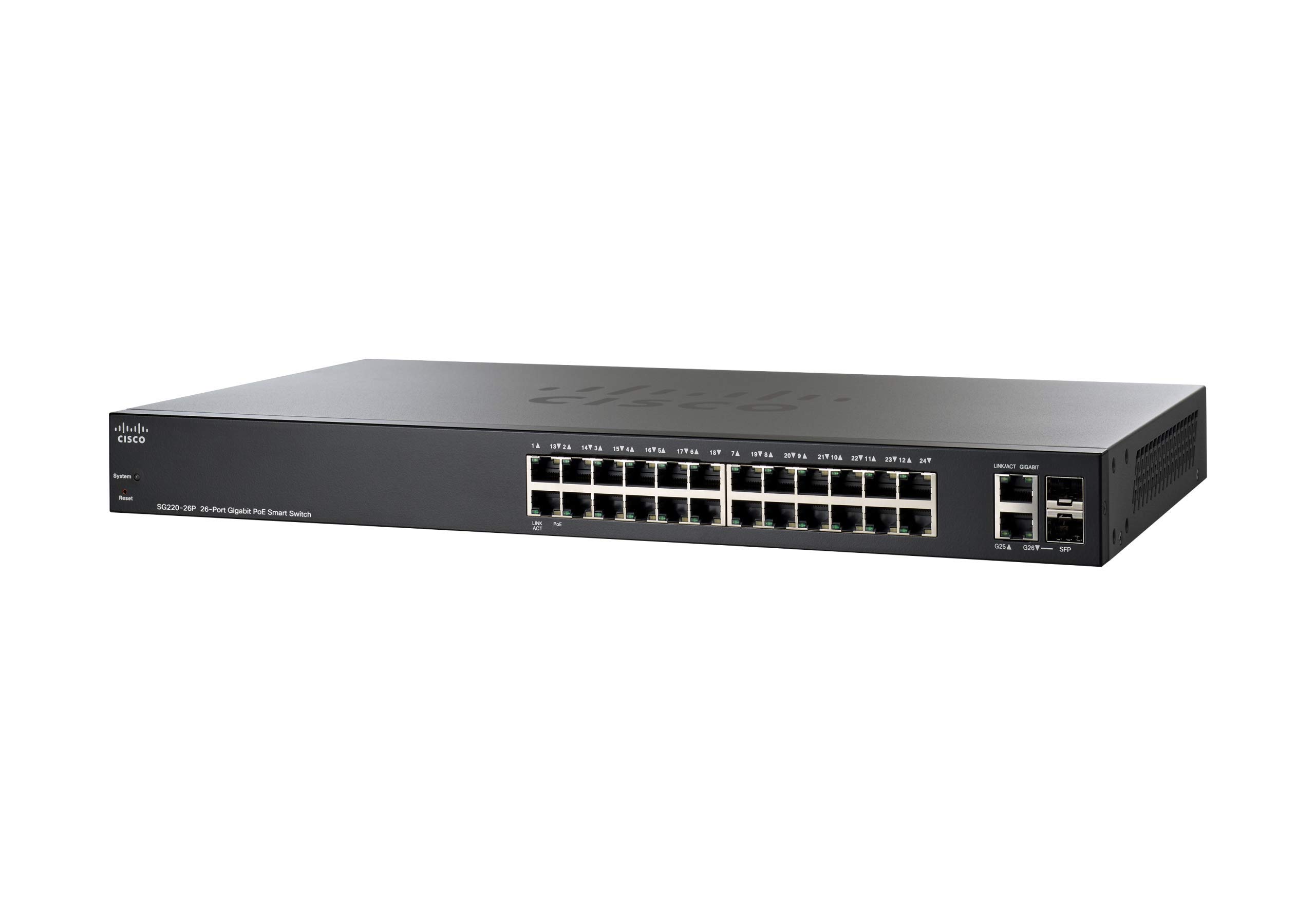 Cisco SG220-26P Smart Switch | 26 Gigabit Ethernet (GbE) Ports | 2 Gigabit Ethernet Combo Mini-GBIC SFP | 180W PoE | Limited Lifetime Protection (SG220-26P-K9-NA)