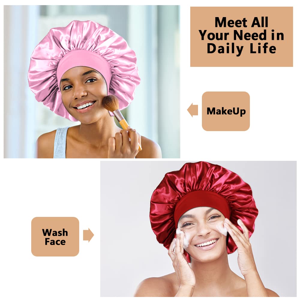 3PCS Extra Large Satin Bonnets for Black Women, Hair Bonnets for Sleeping Braids Curly Hair, A
