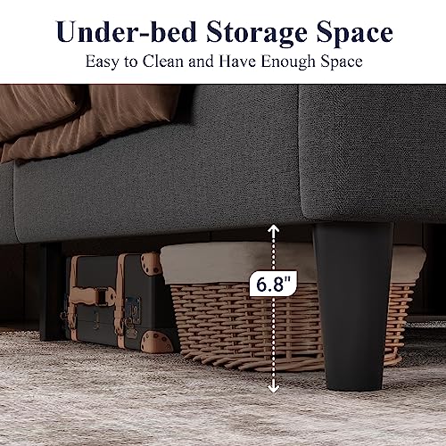 Allewie Queen Bed Frame with Adjustable Headboard/Diamond Stitched Button Tufted/Fabric Upholstered Platform Bed Frame/Wood Slat Support/No Box Spring Needed/Easy Assembly, Dark Grey
