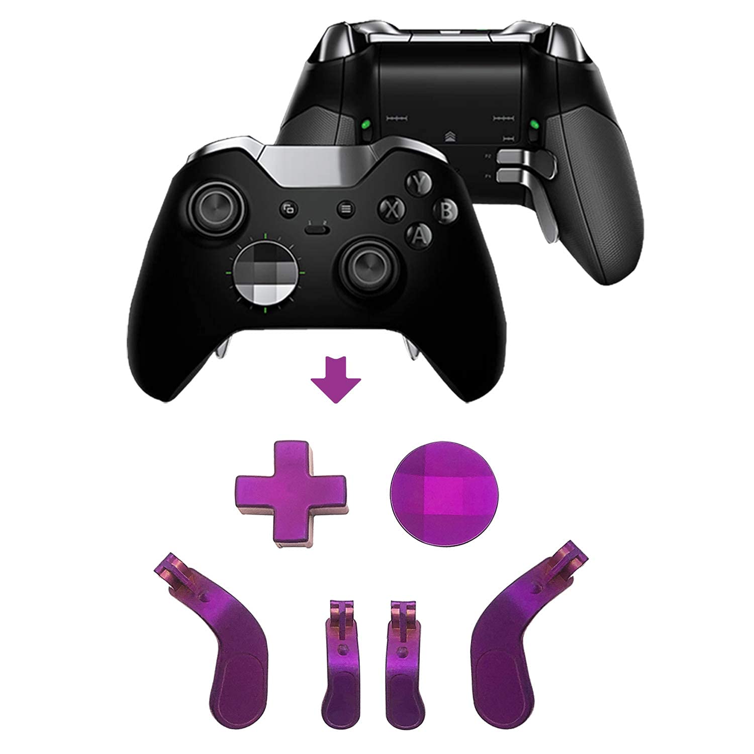 4 pcs Trigger Paddles and 2 Interchangeable D-Pads Metal Stainless Steel Replacement Parts for Elite Series 2 and Xbox one Elite Controllers(Purple)