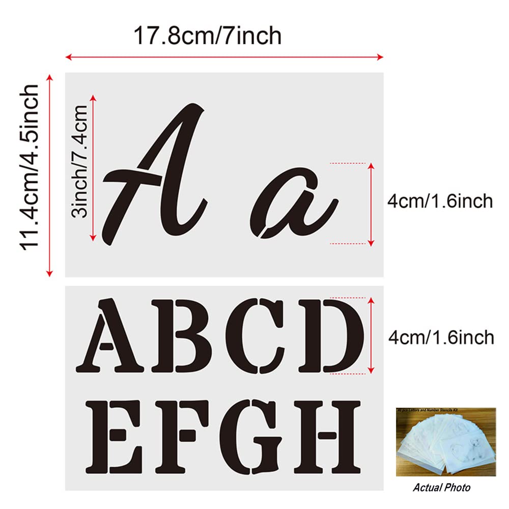 40 pcs Letters and Number Stencils Kit, 3 Inch Calligraphy Reusable Plastic Alphabet Templates for DIY Wood Sign Cake Painting Invitation Art Craft