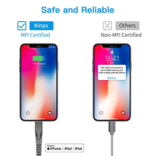 KINPS MFI Certified (10ft/3m) USB C to Lightning Fast Charging Cable Compatible with iPhone 12/12 Pro Max/11/11 Pro/11 Pro Max/XS/XR/X, Supports Power Delivery(for Use with Type C Chargers), Grey