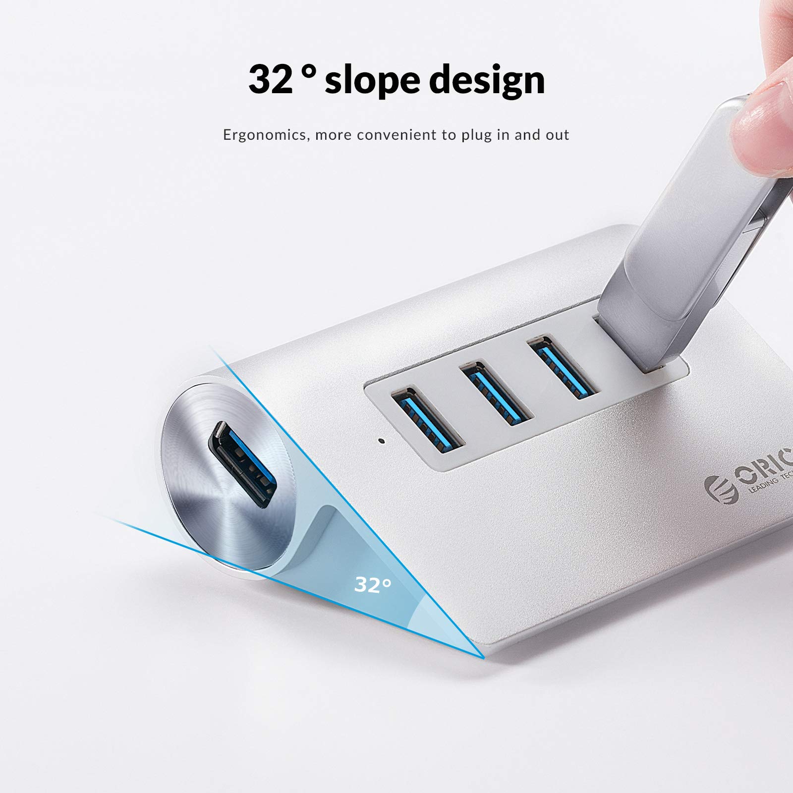 4-Port USB 3.0 Hub ORICO Aluminum USB Hub with 3.3ft Extend Cable, Portable Data Hub for MacBook, Mac Pro/Mini, iMac, XPS, Surface Pro, Notebook PC, USB Flash Drives, Mobile HDD