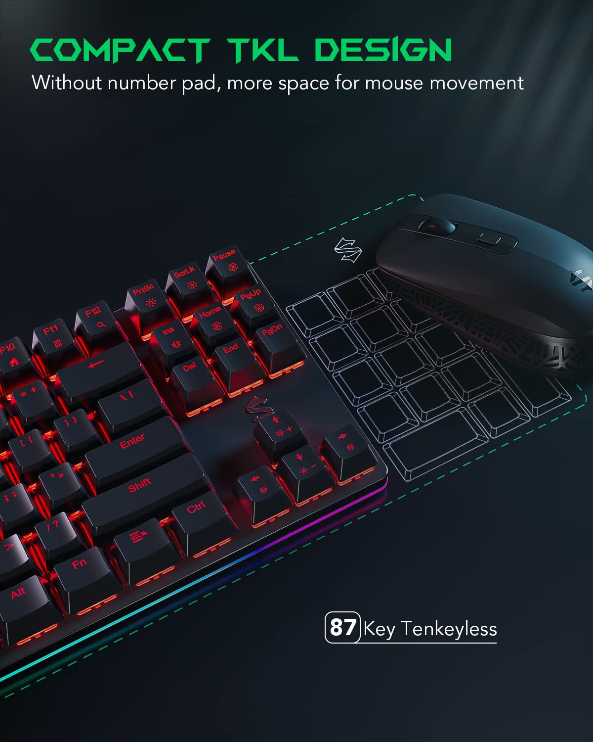 Black Shark RGB Mechanical Gaming Keyboard LED Backlit Wired Keyboard with Blue Switches, Fully Programmable, Anti-Ghosting 87 Keys for PC Laptop, Sixgill K1
