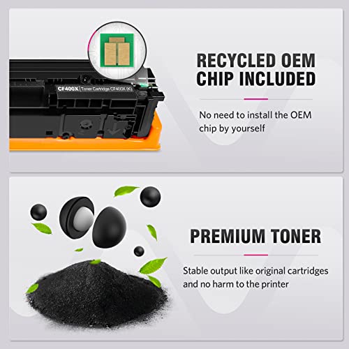 ALLWORK 201X Remanufactured Toner Cartridge Replacement for CF400X High Yied Use for Color Laser Pro M252n M252dw MFP M277dw MFP M277n MFP M277c6 MFP M274n Printers - Black Cyan Yellow Magenta