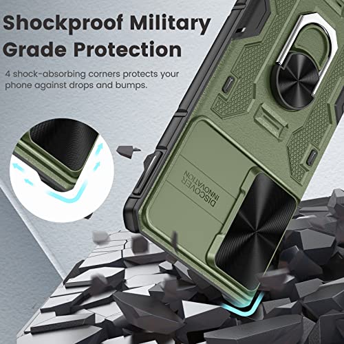 Caka for Samsung Galaxy S22 Case, Galaxy S22 Case with Camera Cover & Kickstand with Built-in 360° Rotate Ring Stand Magnetic Magnet Protective Phone Cover Case for S22 5G 6.1 Inch -Green
