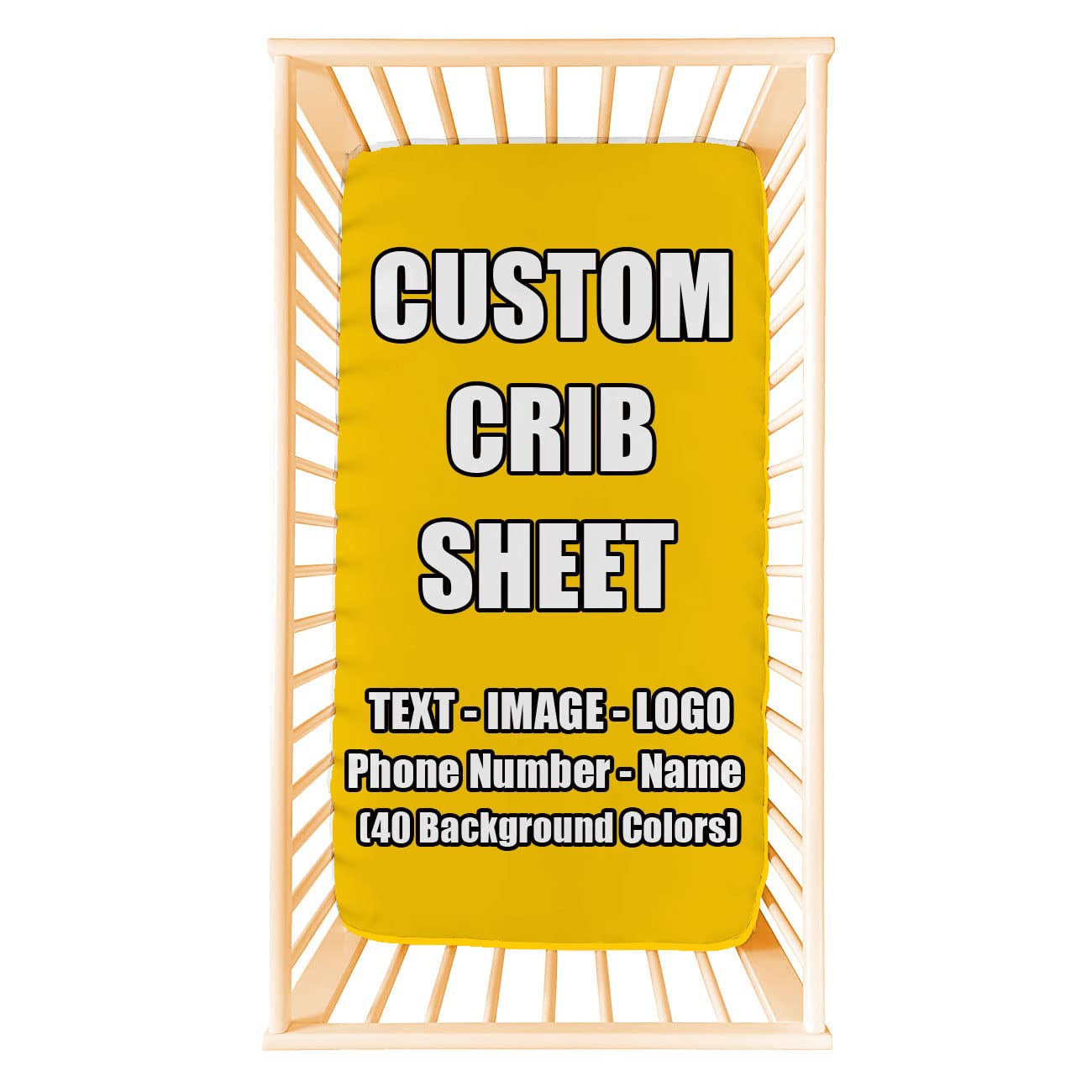 ANGELJUAN Custom Crib Sheet, Customize with Photo Text Stretchy & Breathable Toddler Soft Fitted Crib Sheets for Boys and Girls, 28"x 52"x 8" Fits Standard Crib and Toddler Mattress, Orange Yellow