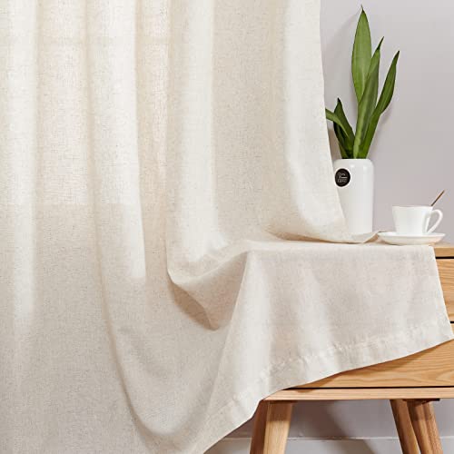 jinchan Linen Beige Curtains 84 Inch Long for Living Room Bedroom Farmhouse Grommet Top Light Filtering Window Drapes 50x84 Crude 2 Panels