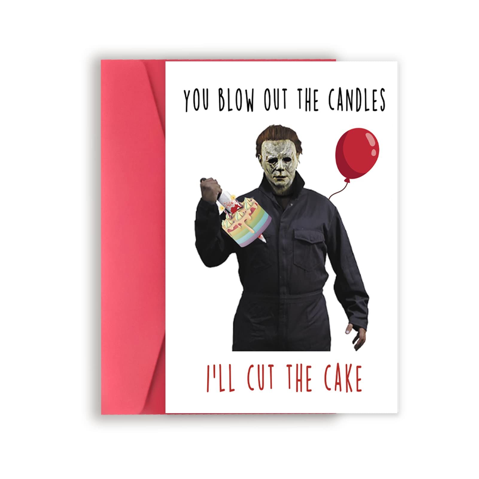 BENNLOOS Horror Themed Birthday Card Decorations for Anyone, Funny Michael Myers Birthday Card for Him Her, Scream Killer Movie Bday Gifts for Best Friend