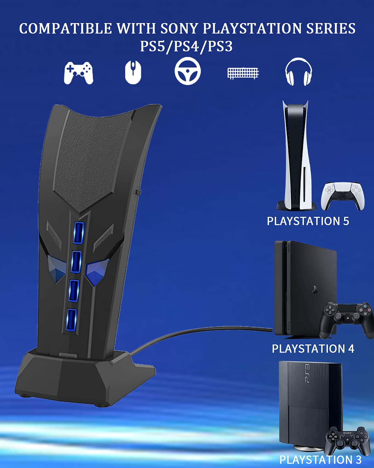4-Port USB Hub for PS5, High-Speed USB Splitter USB 2.0 Hub USB Expander Adapter Extension for PS5/PS4/PS3, Xbox One/360, Xbox Series, Switch, PC, Tablet, Mac, Mouse, Keyboard with USB Station