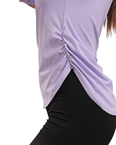 Aurgelmir Women's Casual Crewneck Workout Shirts Long Sleeve Cutout Solid Athletic Running Yoga Tops with Thumb Holes Purple