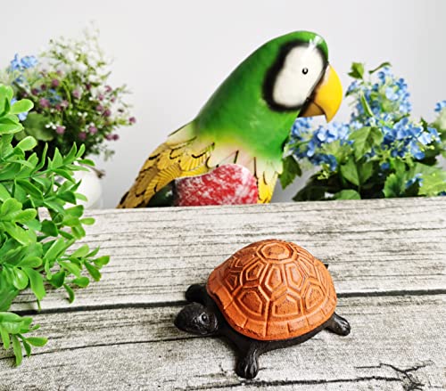 BSTGIFTS Cast Iron Turtle Key Hider - Spare Key Holder - Garden Decoration Turtle, Jewelry Trinkets Box for Key, Ear Studs, Ring, Paper Clip (Orange Red)