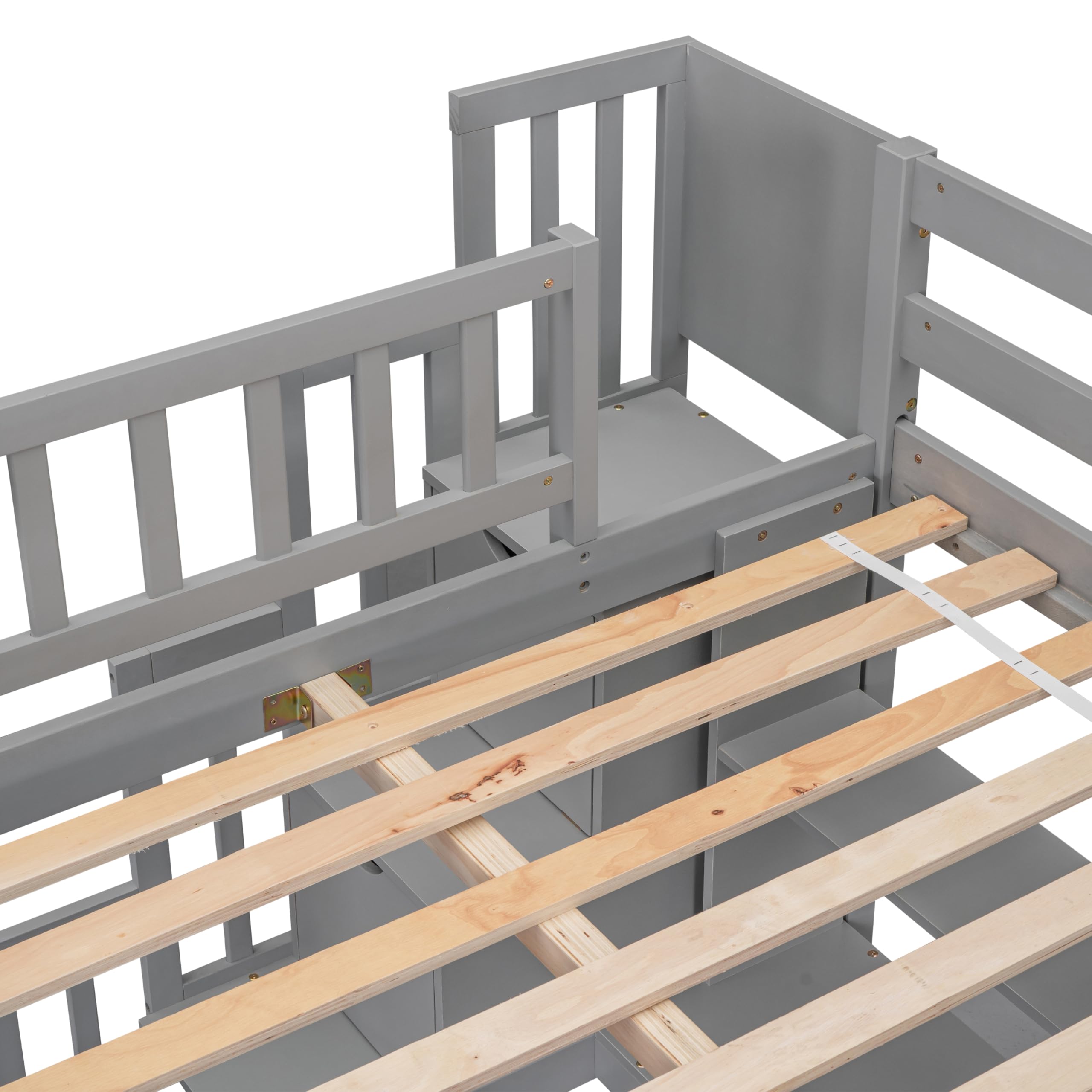 Bellemave Full Size Loft Bed with Desk and Storage Shelves,Wood Loft Bed Frame with Storage Staircase,High Loft Bed Full for Kids,Teens, Adults,Grey